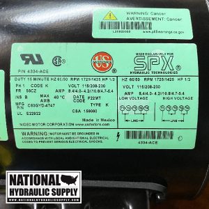 SPX Stone/Fenner 4334-ACE, .5HP, 1/2 HP, 1PH, A/C Motor for Hydraulic ...